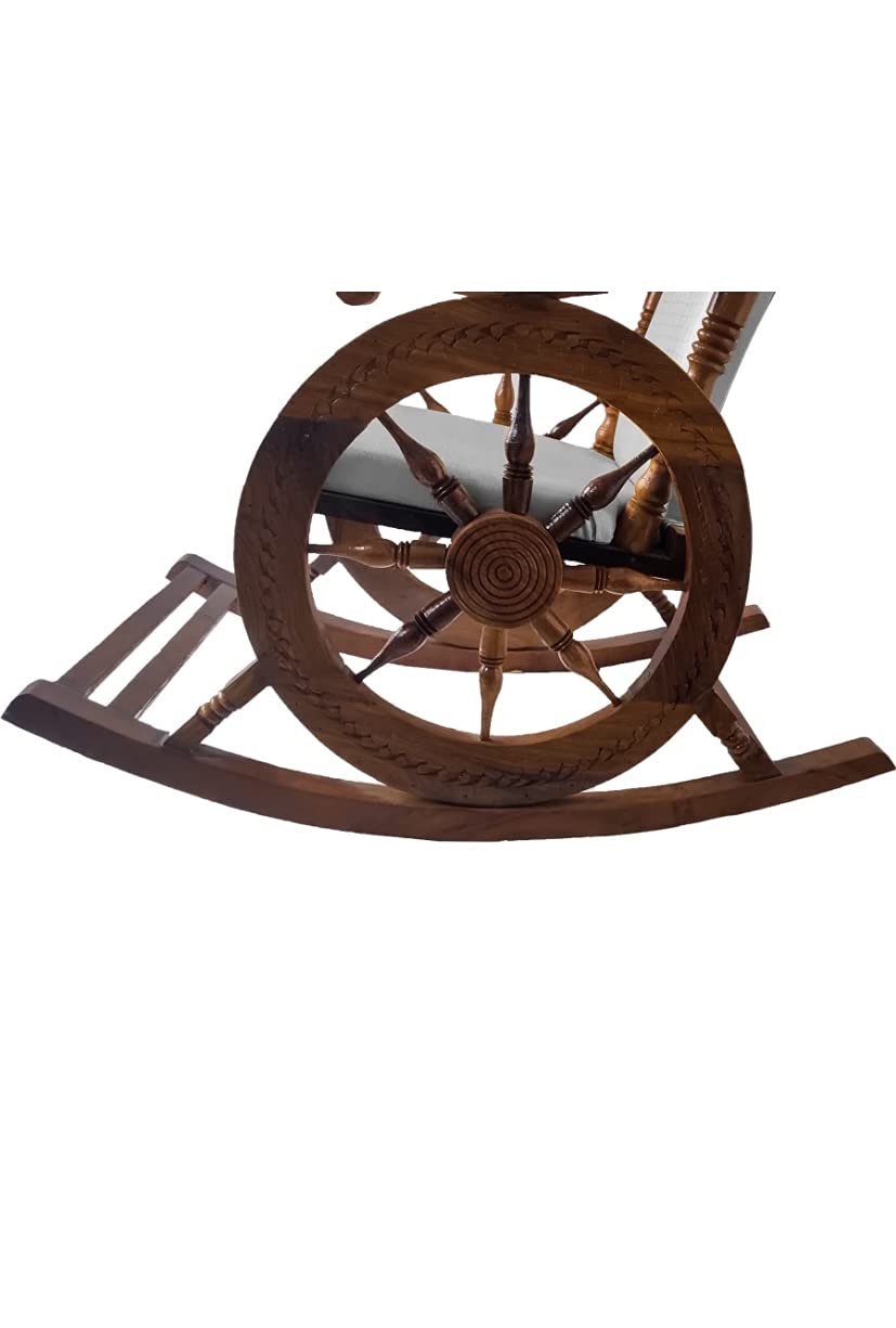 Wheel Rocking Chair with Armrests & Cushions | Made by Sheesham Wood (Light